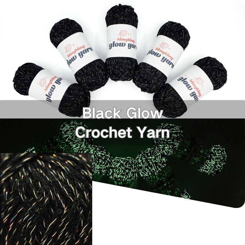 BLACK Acrylic Metallic Glow in the Dark Fluorescent Crochet Yarn – Velve