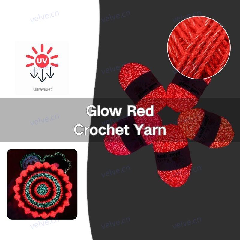 RED Light Fluorescent Luminous Metallic Crochet Yarn - Velve